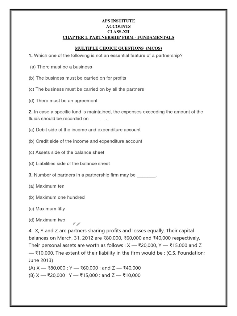Account Ch-1 Partnership Firm - Fundamentals | PDF | Partnership ...