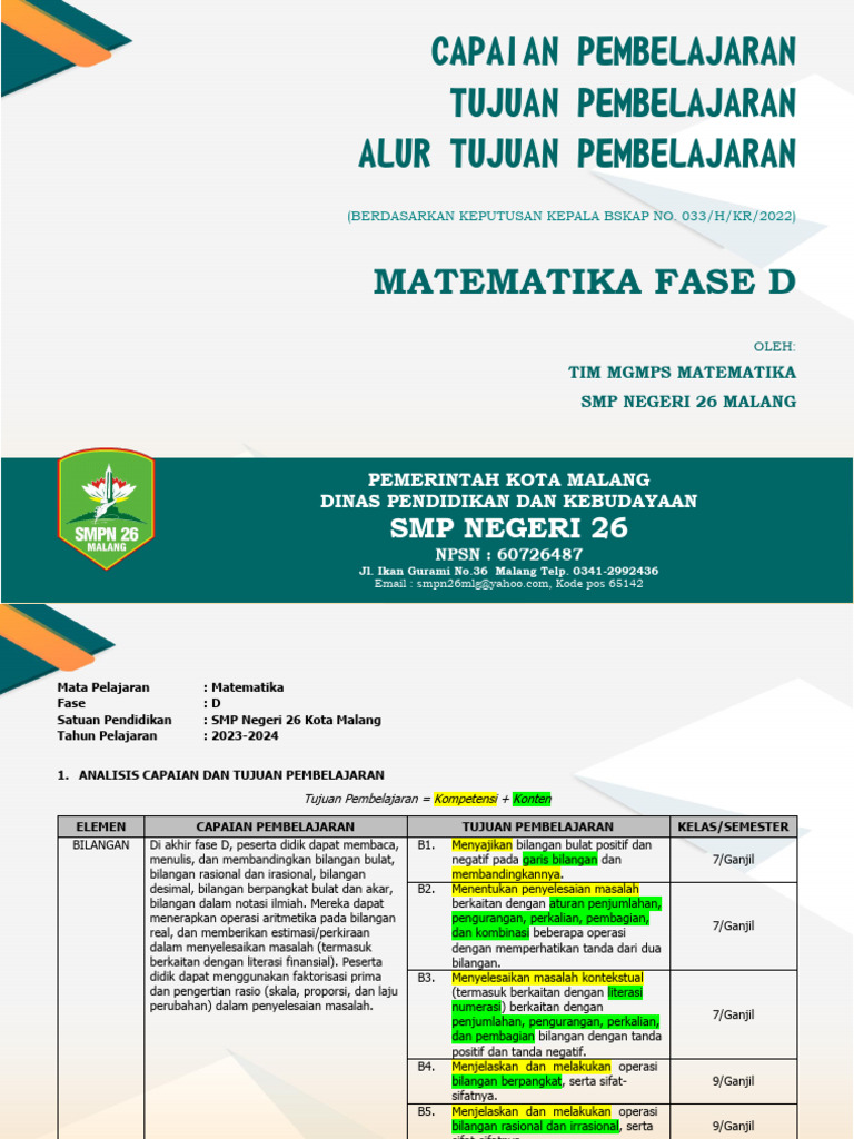 Atp Matematika Fase D | PDF
