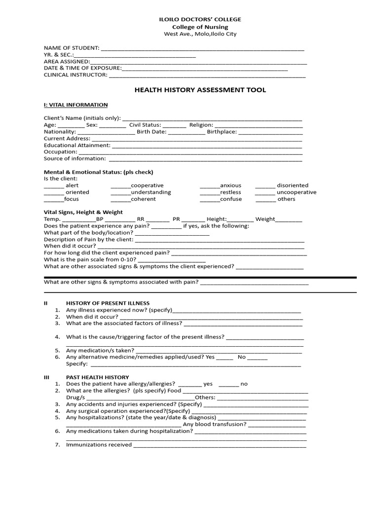 Health History Assessment Template | PDF | Menstruation | Allergy