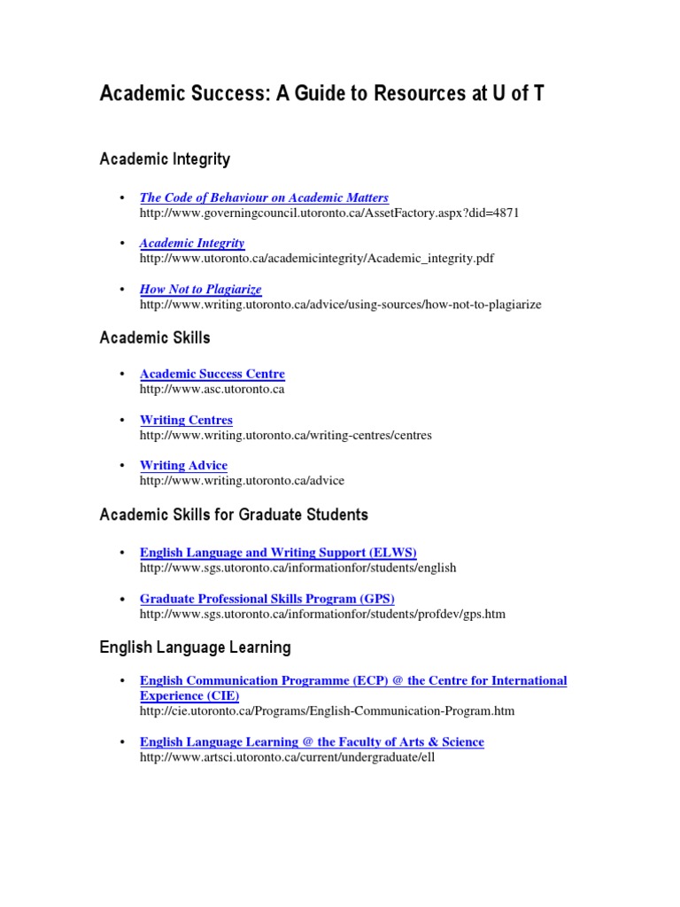U of T Academic Success Resources Guide | PDF