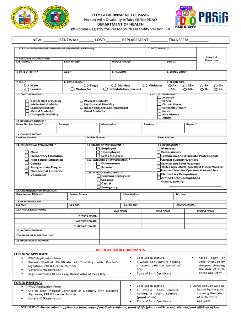 PWDApplication Form | Download Free PDF | Disability | Intellectual Disability