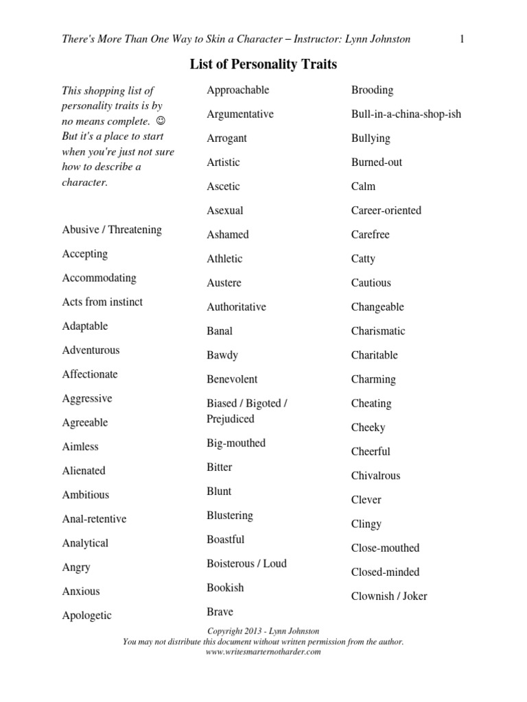 List of Personality Traits | PDF | Psychological Concepts | Social ...