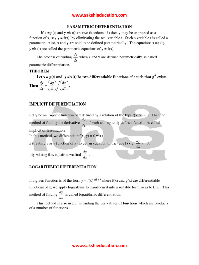 09 03 Parametric Differentiation | PDF | Derivative | Function (Mathematics)