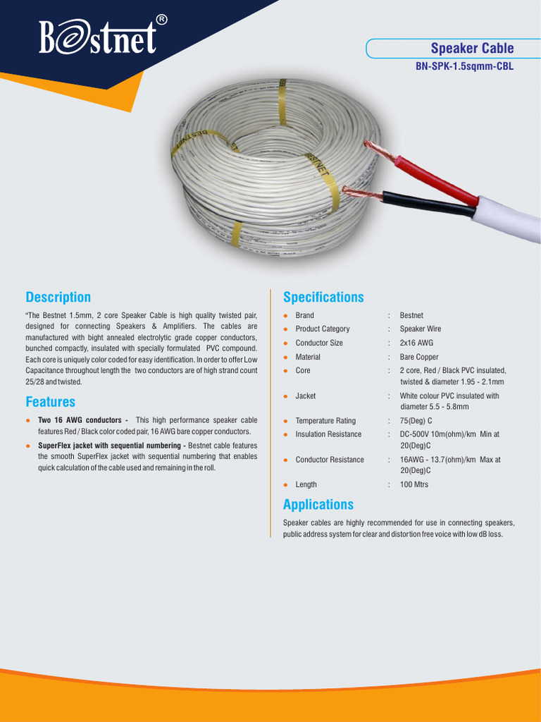 Speaker Cable | PDF | Electrical Conductor | Physical Sciences