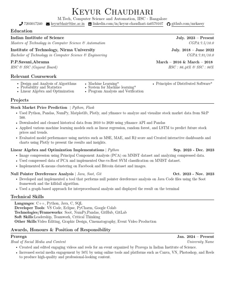 Machine Learning Resume Anonymous | PDF