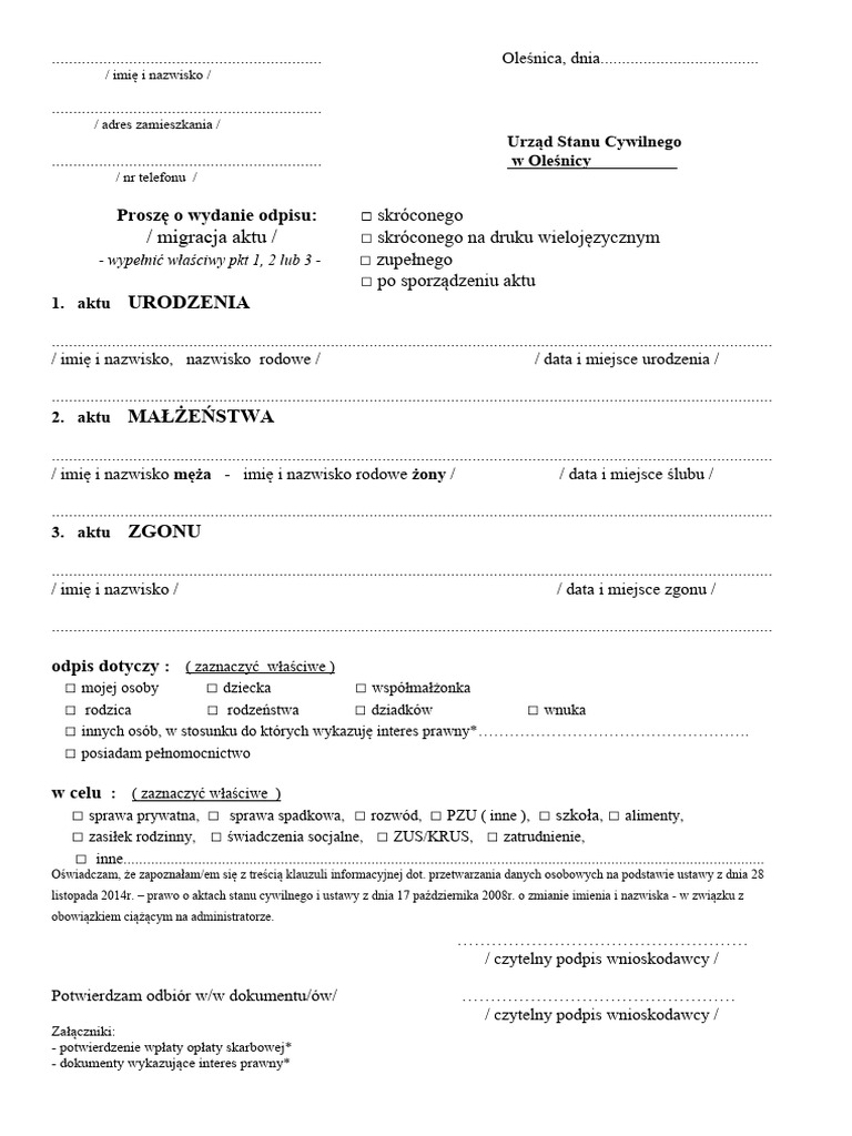 Wniosek o Wydanie Odpisu | PDF