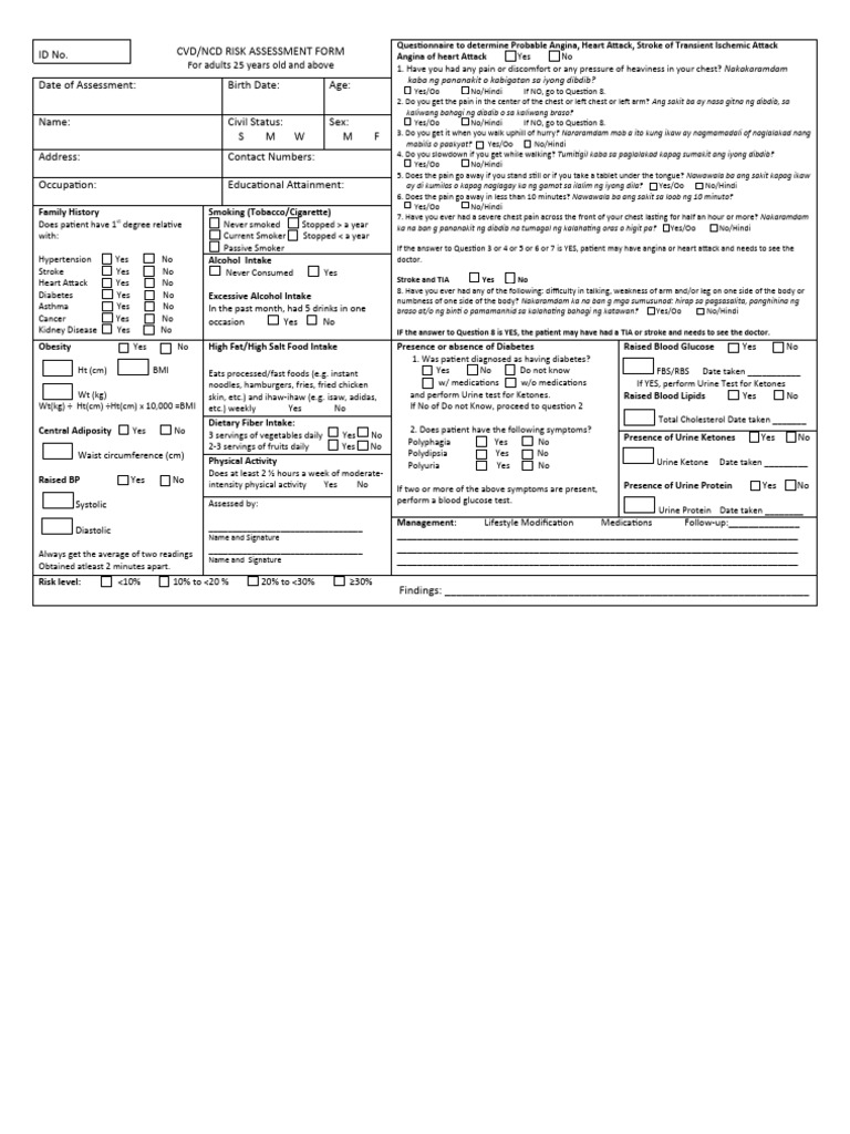 CVD NCD Risk Assessment Form | Download Free PDF | Determinants Of ...