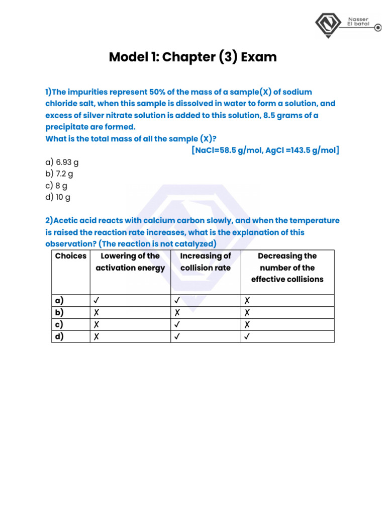 Model 1 Exam Chapter 3 2024 | PDF | Acid | Hydroxide