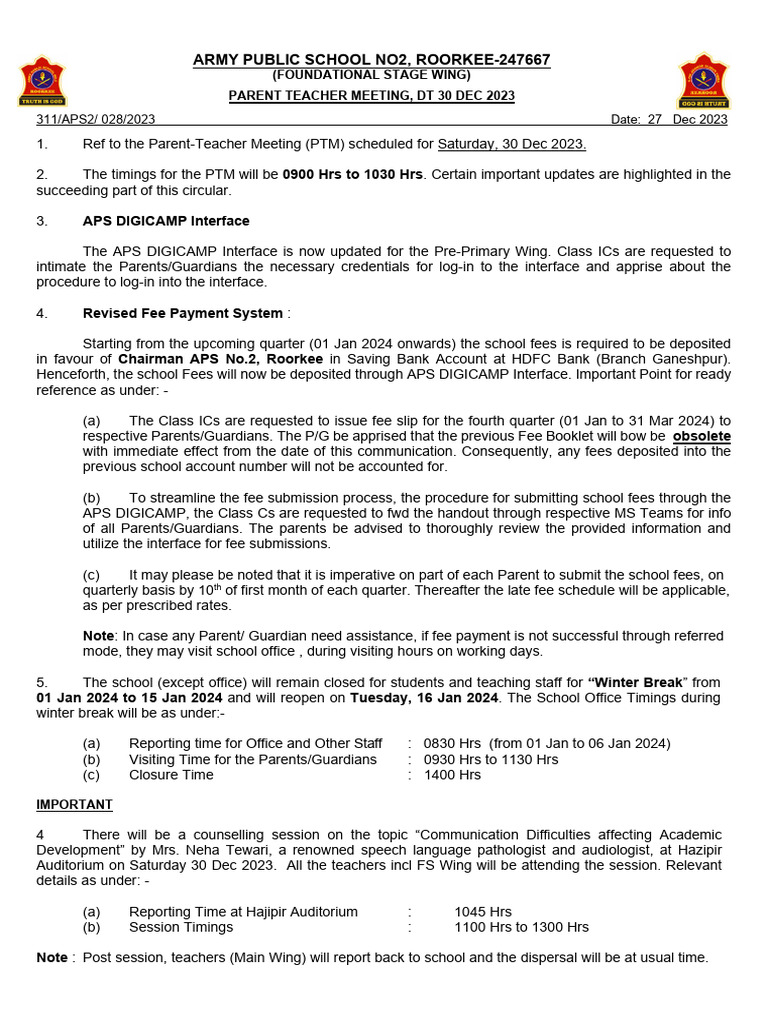 PTM Circular FS 30-12-2023 | PDF