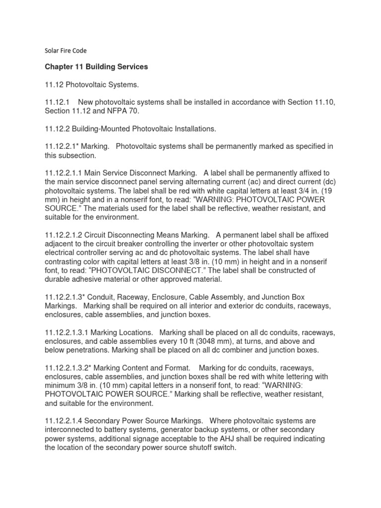 NFPA 1 Fire Code - Solar Fire Code Section | PDF | Photovoltaic System ... NFPA 1 Fire Code - Solar Fire Code Section | PDF | Photovoltaic System ...