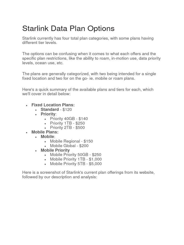 Starlink Plans | PDF | Business | Computers