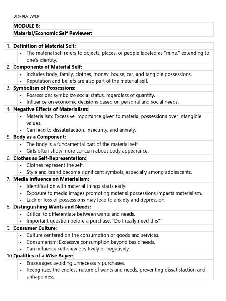 UTS REVIEWER FInals | PDF | Learning | Goal Setting