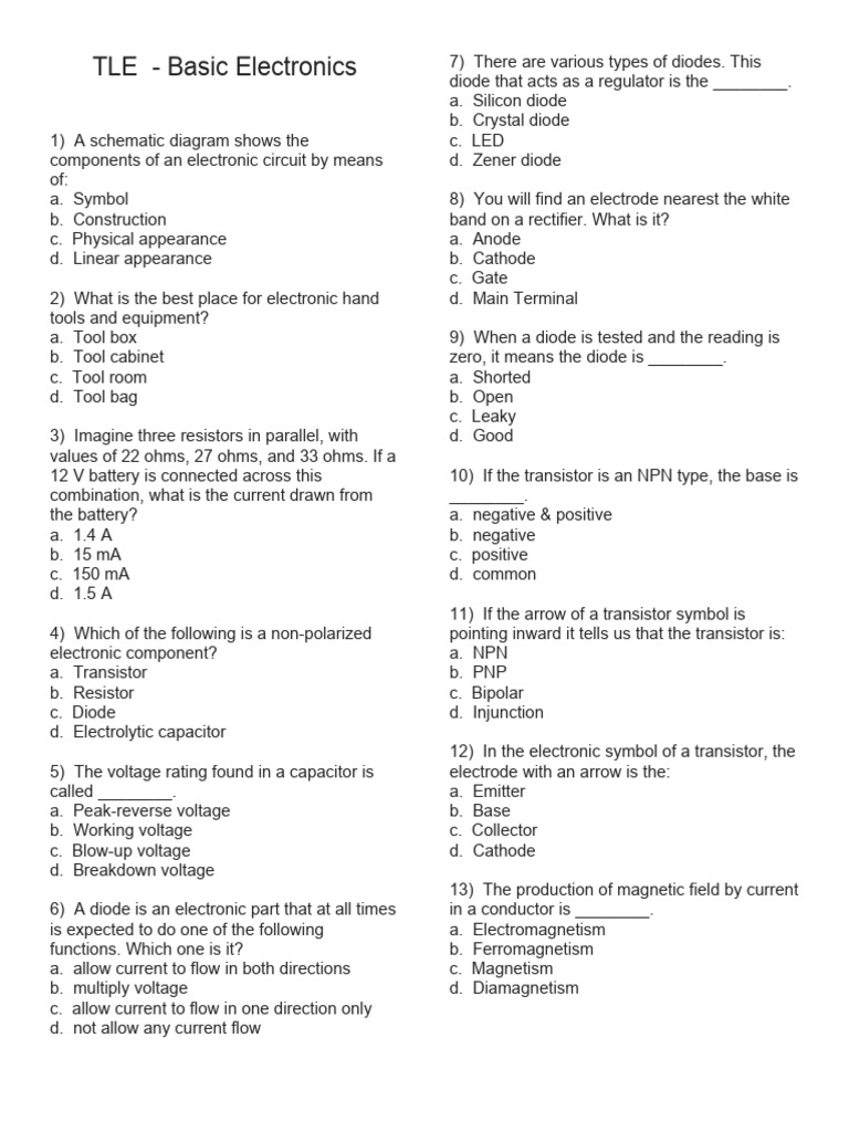 TLE - Basic Electronics | PDF | Rectifier | Electrical Network