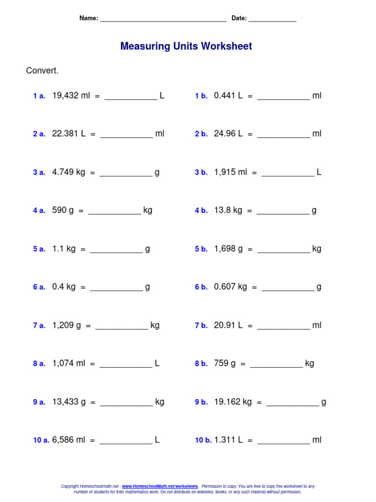 Convert Kilograms Grams Liters Milliliters Decimals 2 | PDF | Litre ...