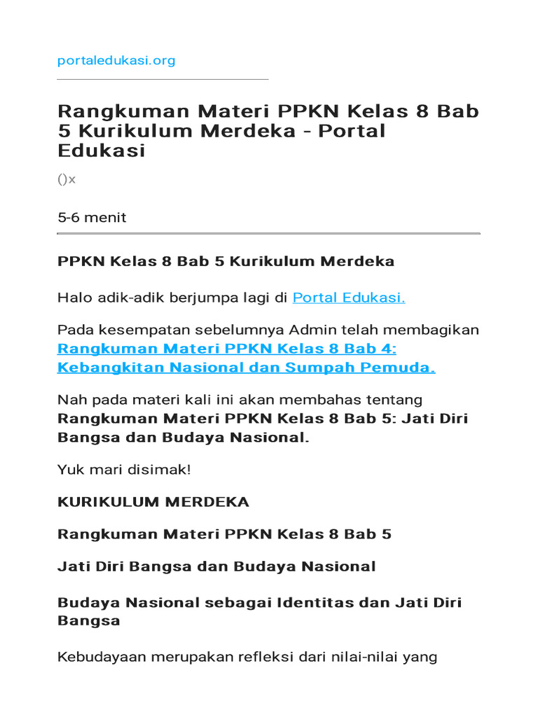 Rangkuman Materi PPKN Kelas 8 Bab 5 Kurikulum Merdeka - Portal Edukasi ...