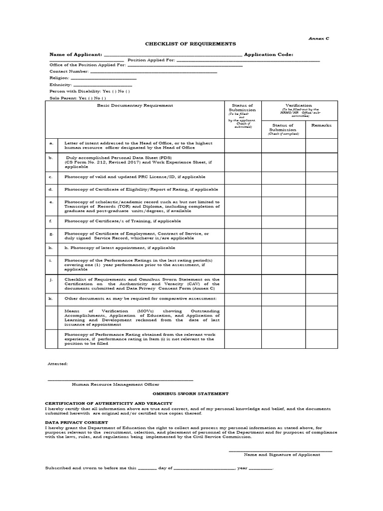 Checklist of Requirements (Annex C) | PDF | Authentication