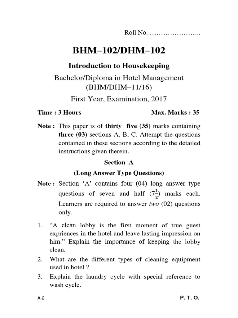 BHM 102 DHM 102 | PDF | Housekeeping | Home