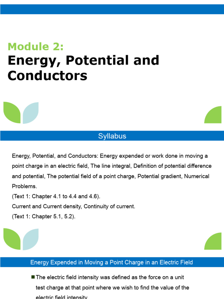 Module 2 Energy, Potential and Conductors | PDF