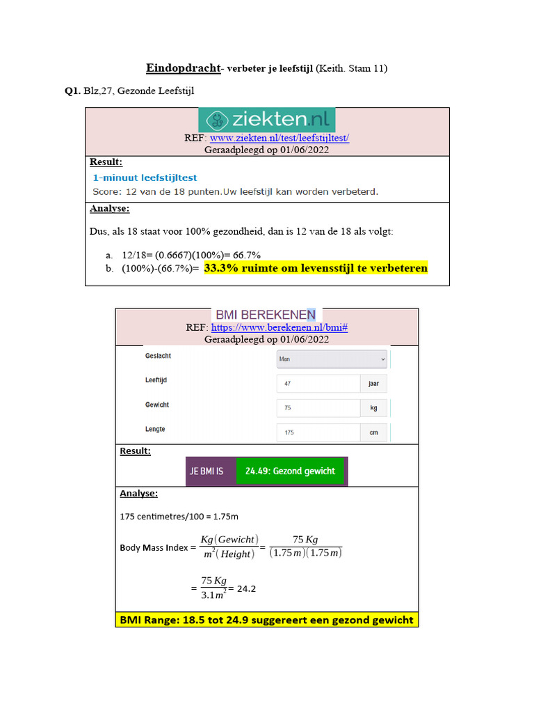 Eindopdracht. Verbeter Je Leefstijl | PDF