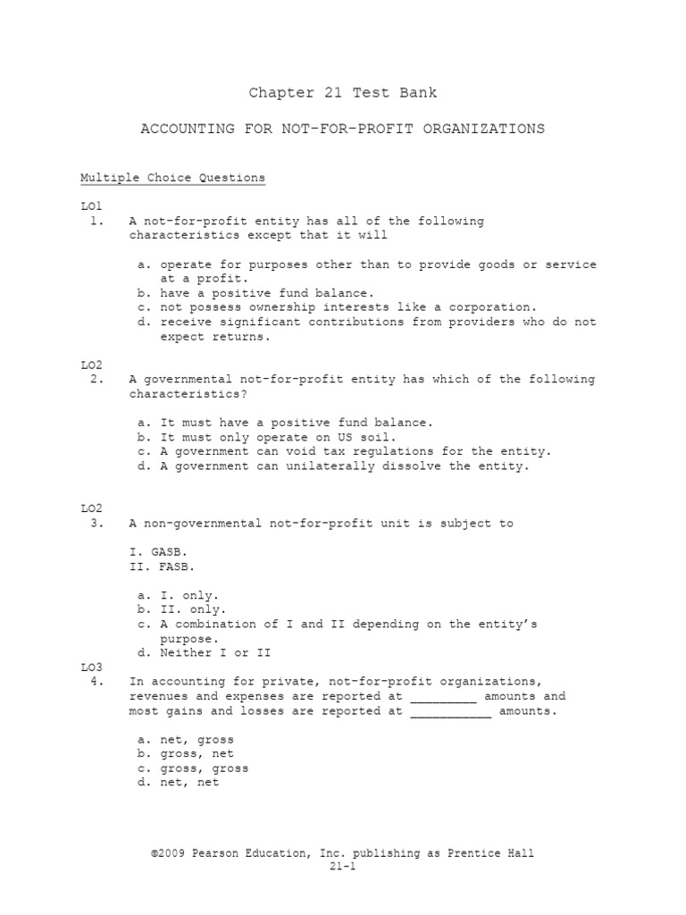 Not-for-Profit Accounting Test Bank | PDF | Financial Endowment | Revenue