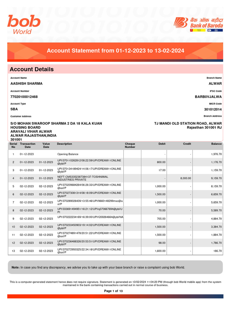 Statement | PDF | Banks | Debit Card