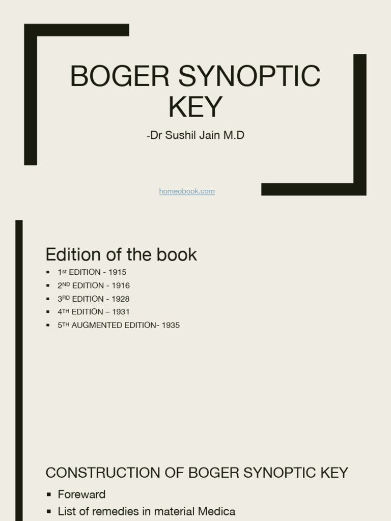 Boger Synoptic Key DR Sushil Jain | PDF | Homeopathy | Clinical Medicine