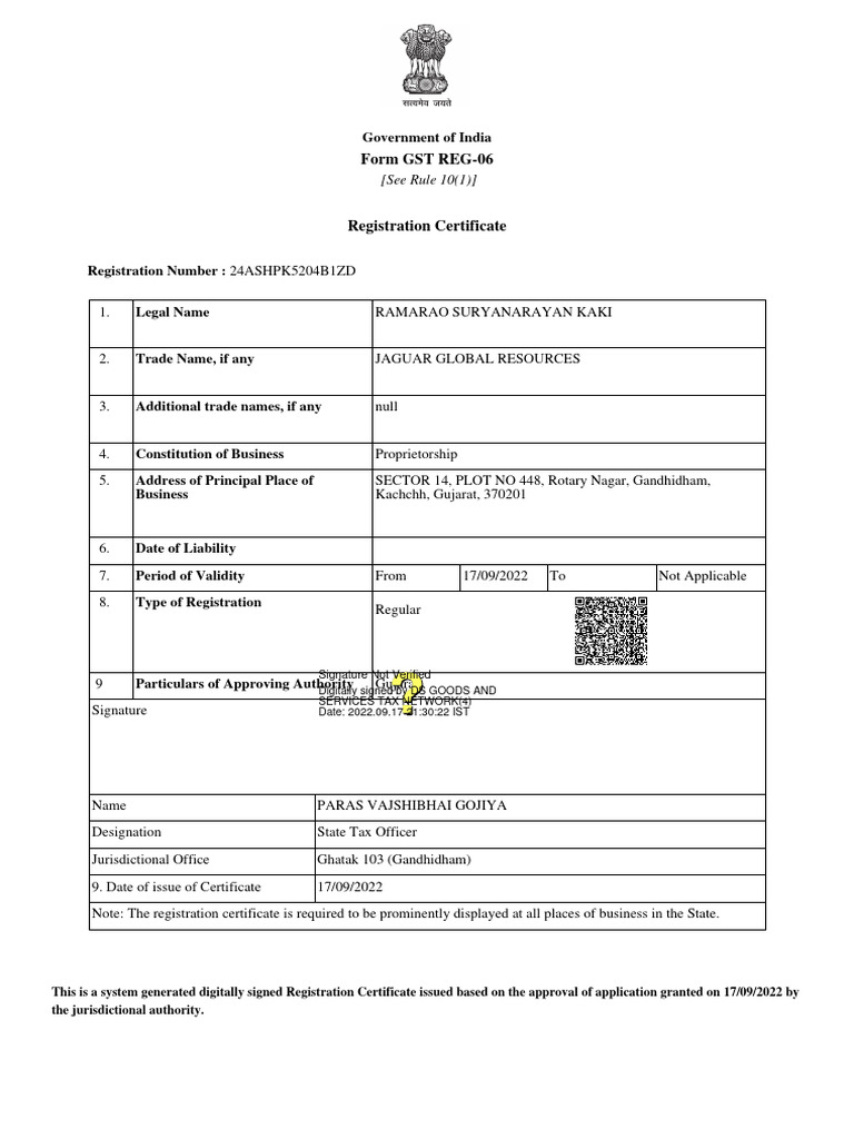 GST Certificate | PDF | Business | Sole Proprietorship