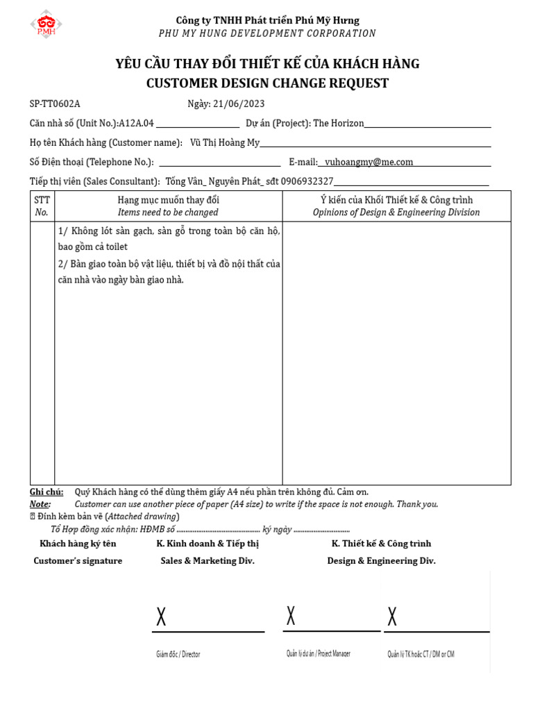 Form Thay Doi Thiet Ke - PMH | PDF