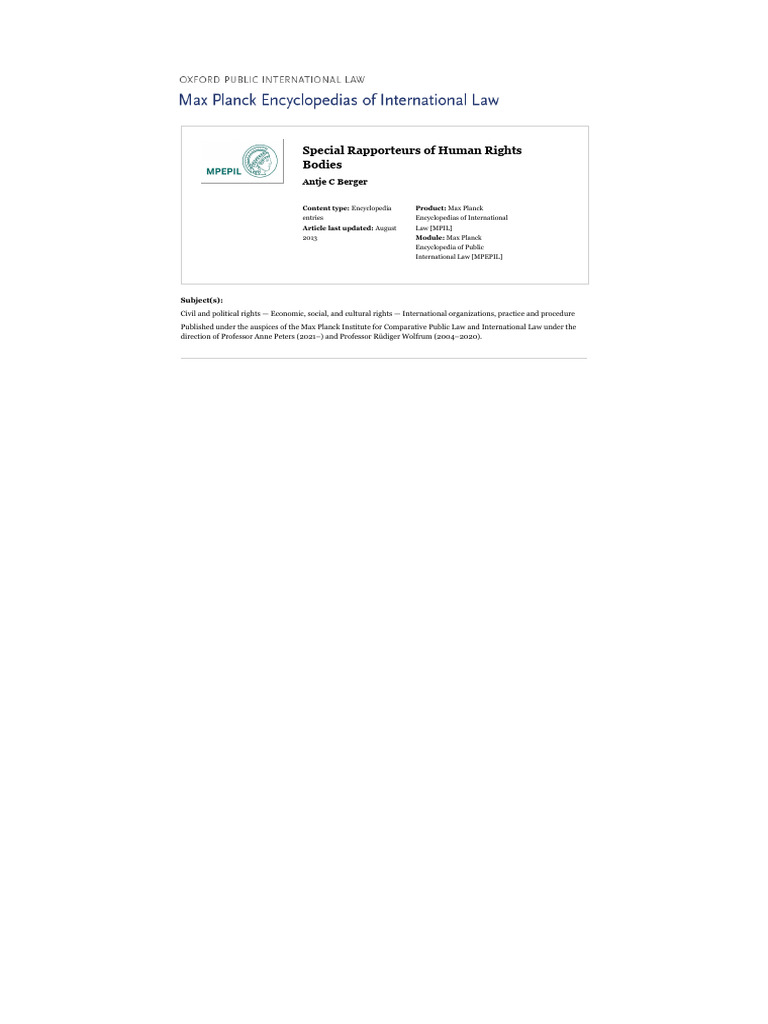 Special Rapporteurs of Human Rights Bodies | PDF | Human Rights ...