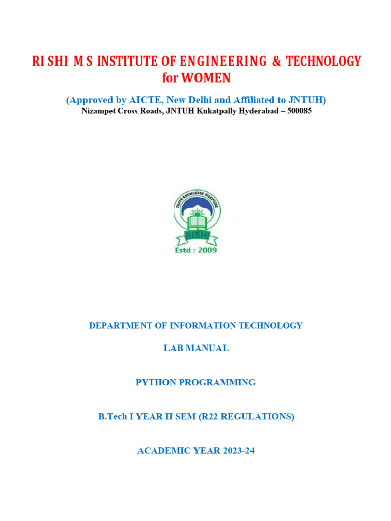 R22 - IT - Python Programming Lab Manual | PDF | Engineering | Analysis R22 - IT - Python Programming Lab Manual | PDF | Engineering | Analysis