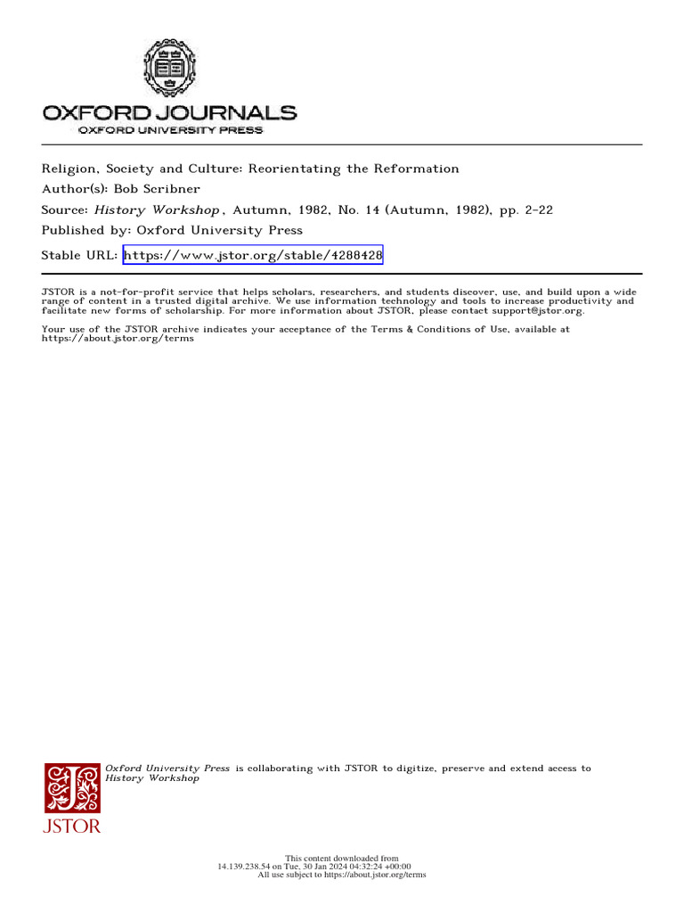 Religion, Society and Culture Reorientating The Reformation | PDF ...