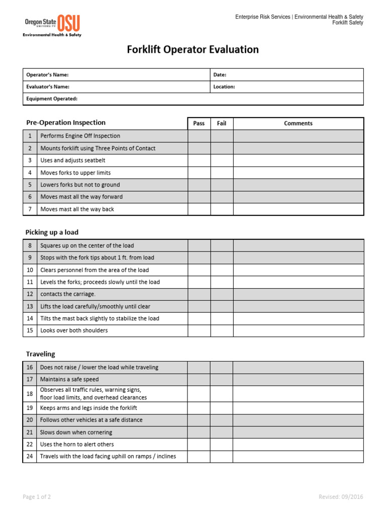 Forklift Operator Evaluation | PDF | Forklift | Transport