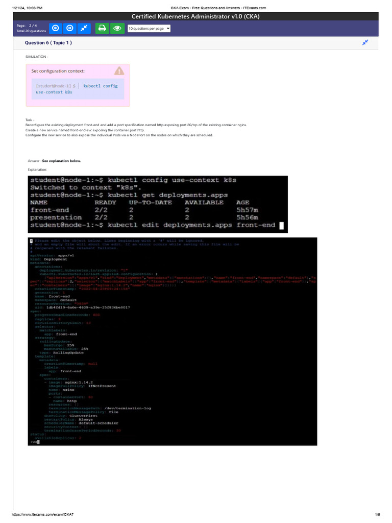 CKA Exam - Free Questions and Answers - ITExams - Com - 2 | PDF ...
