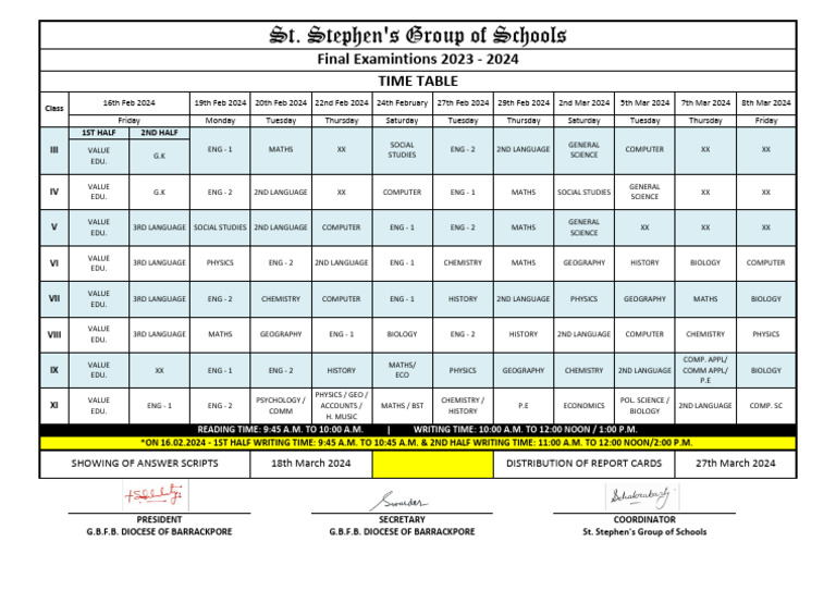 Final Examination 2023-2024 Time Table - 1 | PDF | Observation | Science