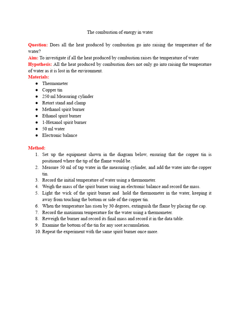 Combustion Heat Loss in Water | PDF | Chemistry | Energy Technology