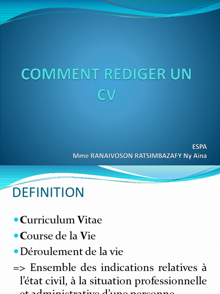 Définition du Curriculum Vitae | PDF
