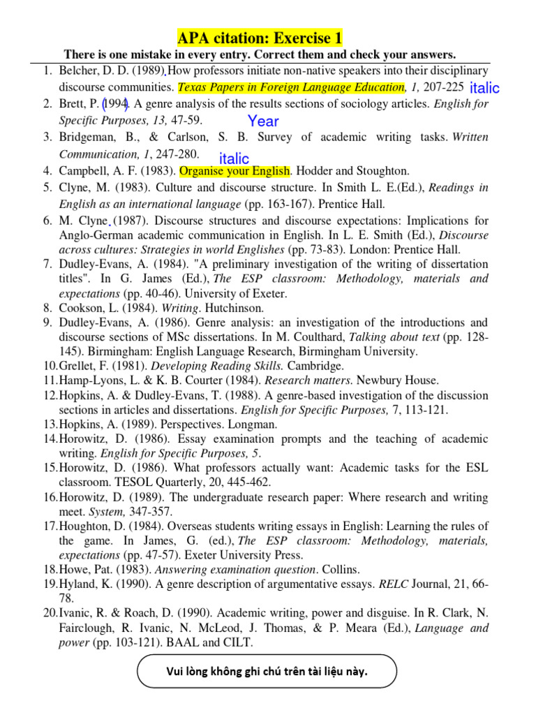 APA Exercise 1 | Download Free PDF | English As A Second Or Foreign ...