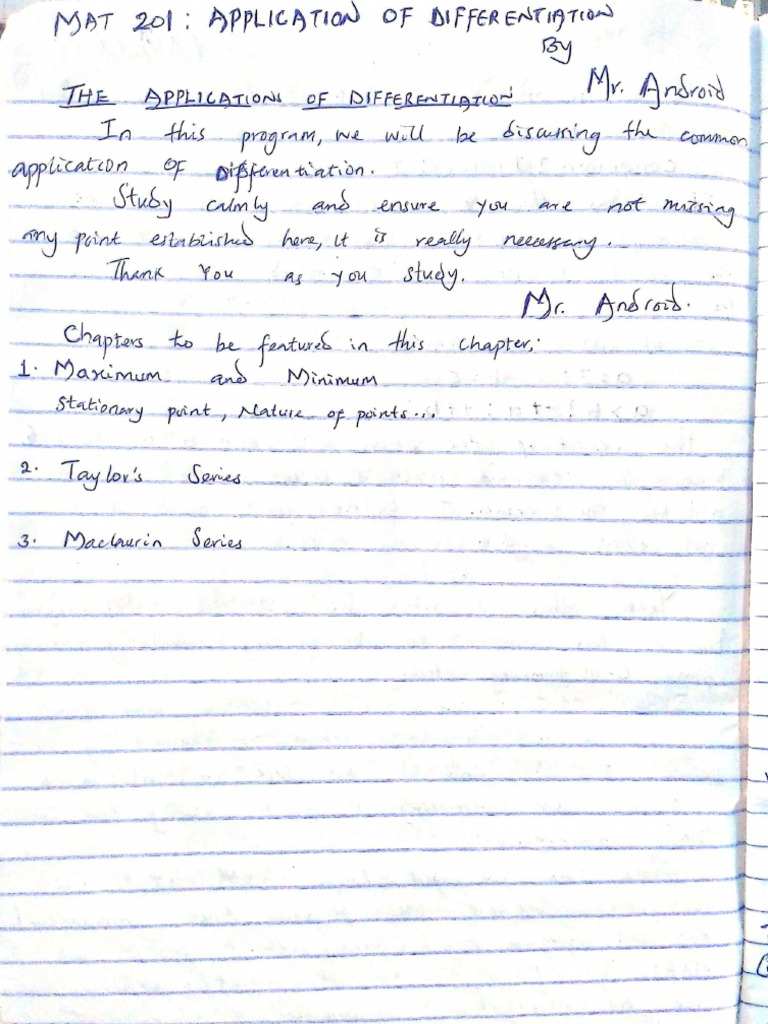 (MAT 201) APPLICATION OF DIFTN (MR Android) | PDF