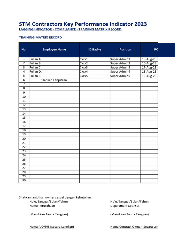 Training Matrix Record Validasi Form - Mitrakerja - STM - HSR - KPI 2023 | PDF