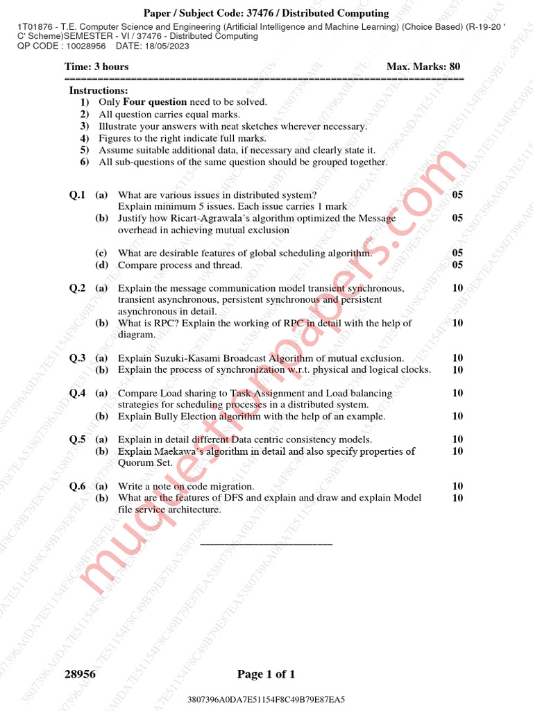 Be - Computer Engineering Ai, DS, ML - Semester 6 - 2023 - May - Distributed Computing Rev 2019 ...