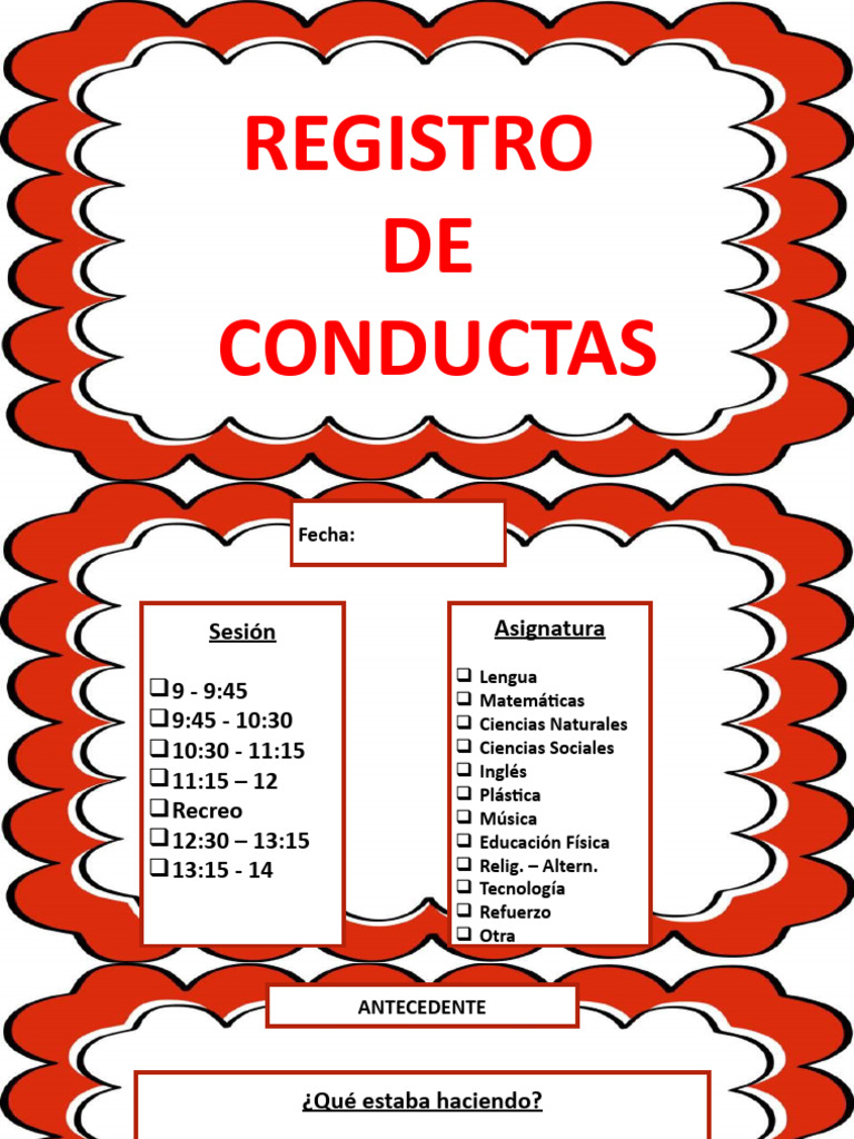 SENCILLO REGISTRO DE CONDUCTAS para Vuestras Aulas Formato Editable | PDF