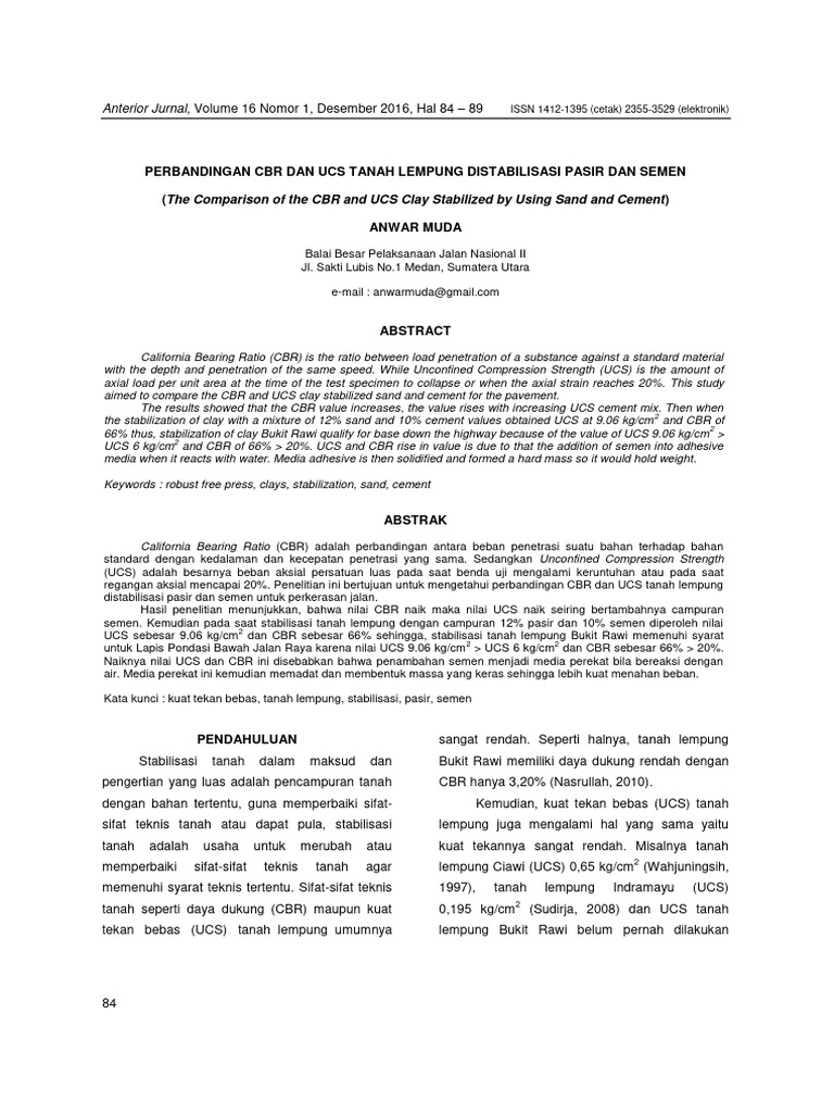 Perbandingan CBR Dan UCS Tanah Lempung Distabilisasi Pasir Dan Semen ...