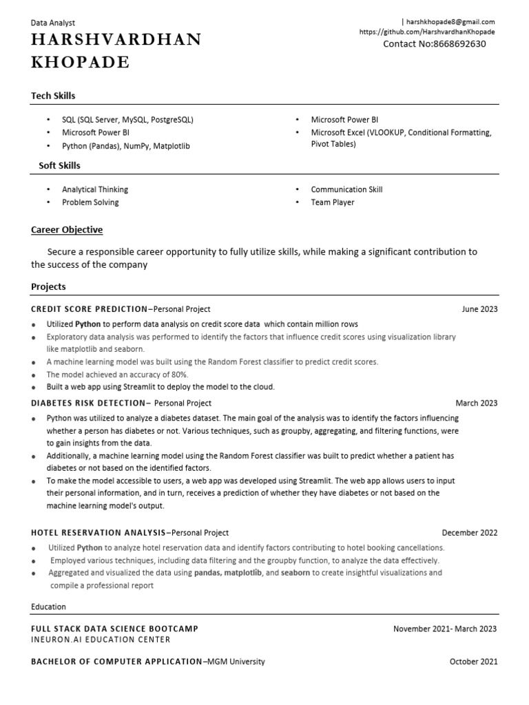 Harshvardhan Resume | Download Free PDF | Data Analysis | Machine Learning