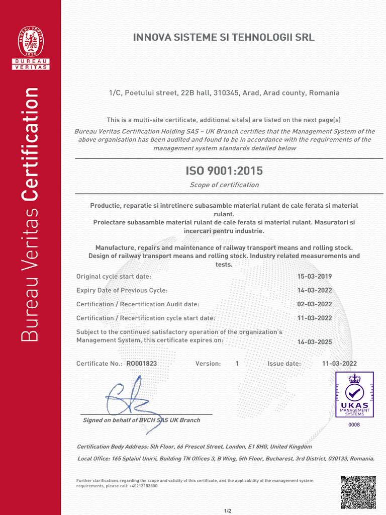 Certificate ISO 9001-2015 - Innova | Download Free PDF | Iso 9000 ...