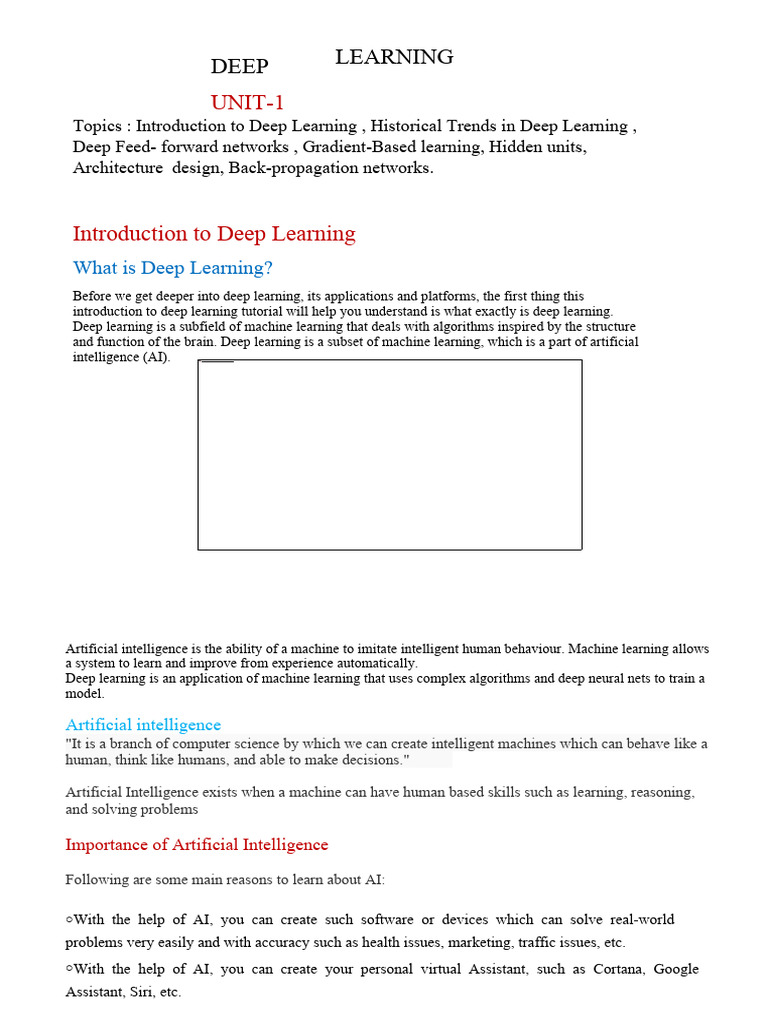 Deep Learning Unit-1 Finals | PDF | Deep Learning | Artificial Neural ...