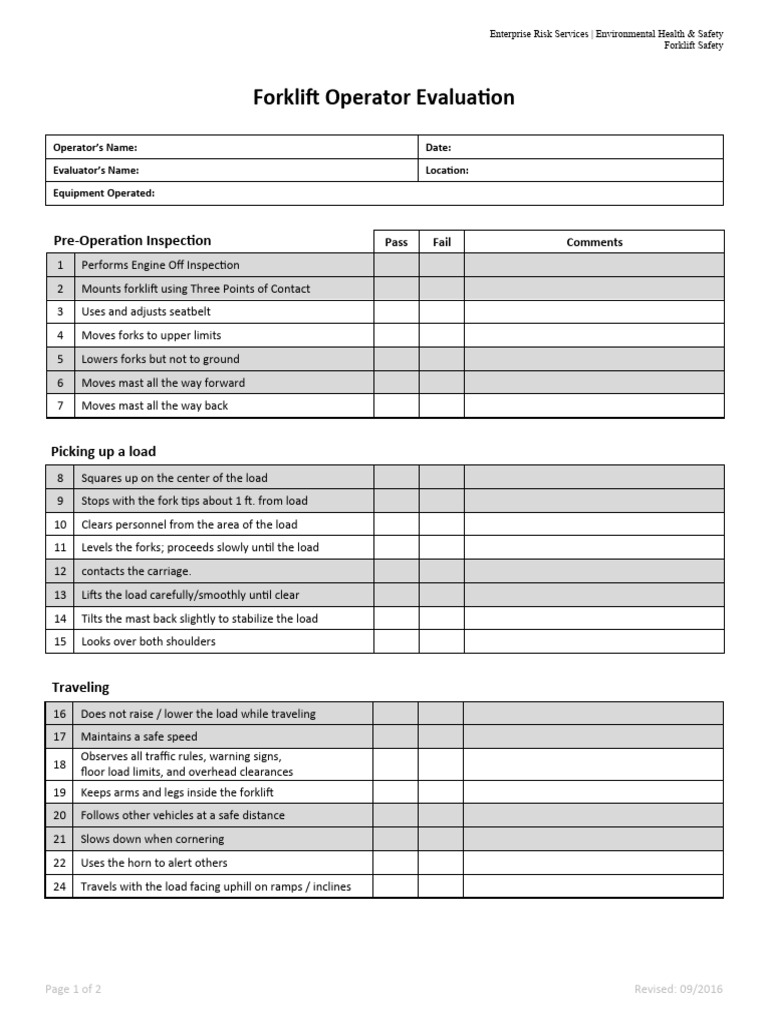 Forklift Operator Evaluation | PDF | Forklift | Transport