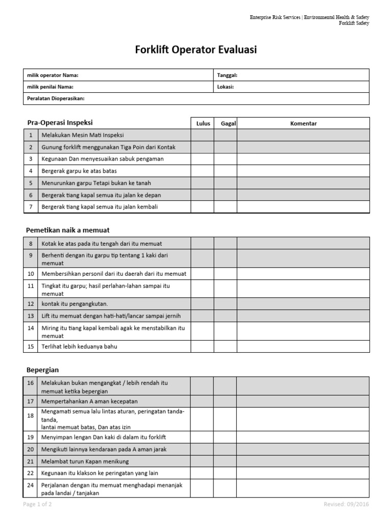 Forklift Operator Evaluation | PDF