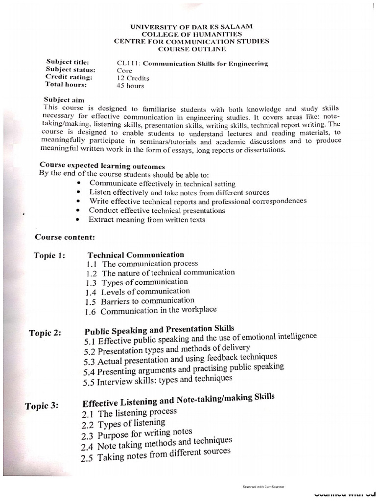 CL 111 Course Outline 2021-2022 | PDF