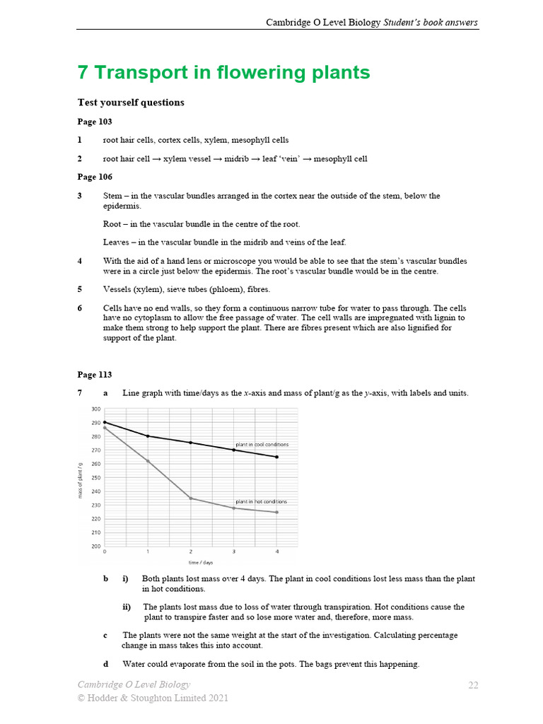 O Level Biology Answers Guide | PDF | Digestion | Leaf