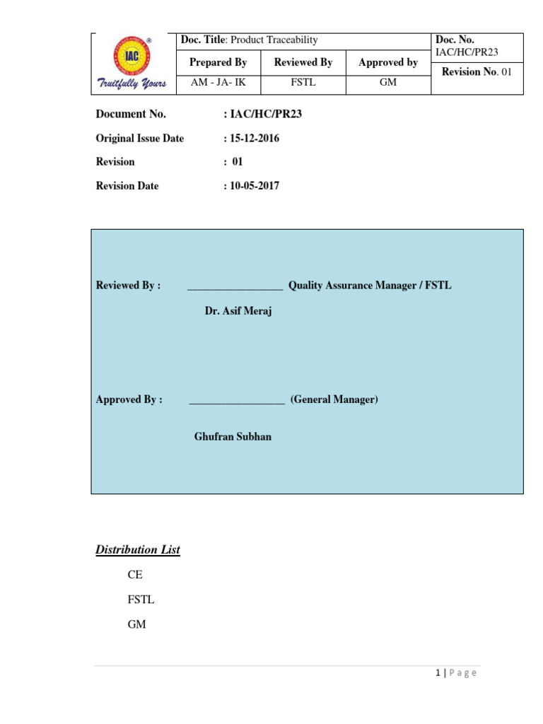 Product Traceability Procedure | PDF | Information Science | Business ...